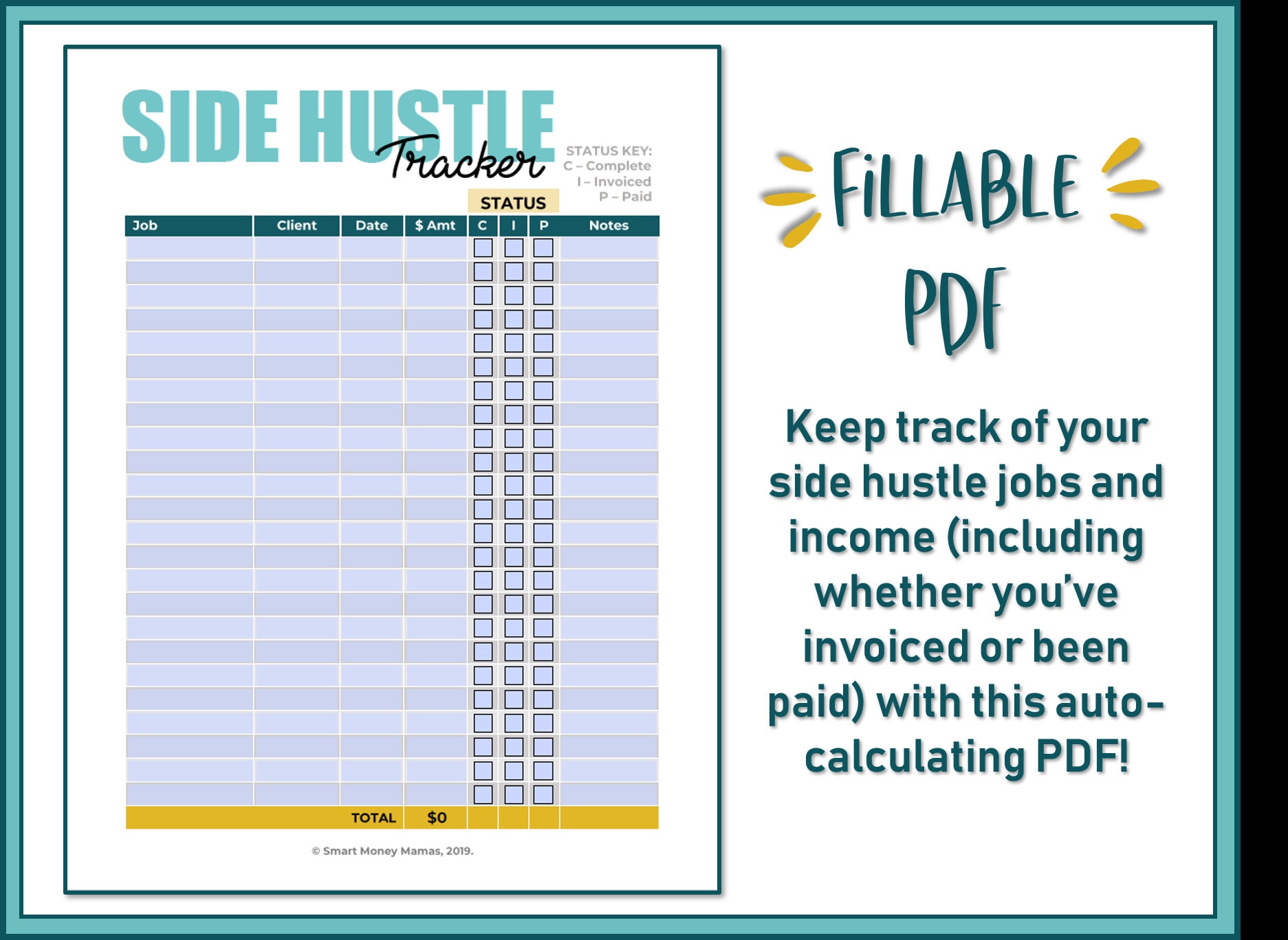 Side Hustle Income Tracker | Fillable & Auto-calculating PDF - Etsy