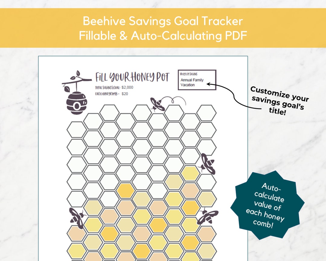 Honeycomb Savings Tracker | Fillable & Auto-calculating PDF - Etsy