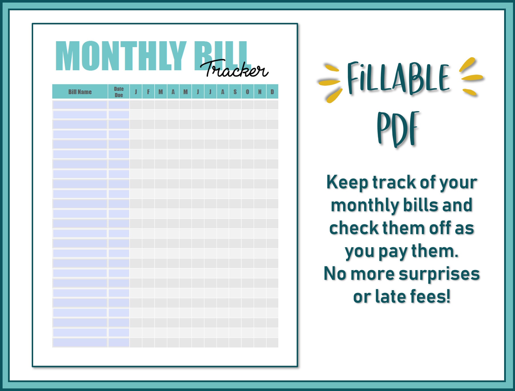 Monthly Bill Due Date Tracker Fillable Printable PDF - Etsy España Monthly Bill Due Date Tracker Fillable Printable PDF - Etsy España