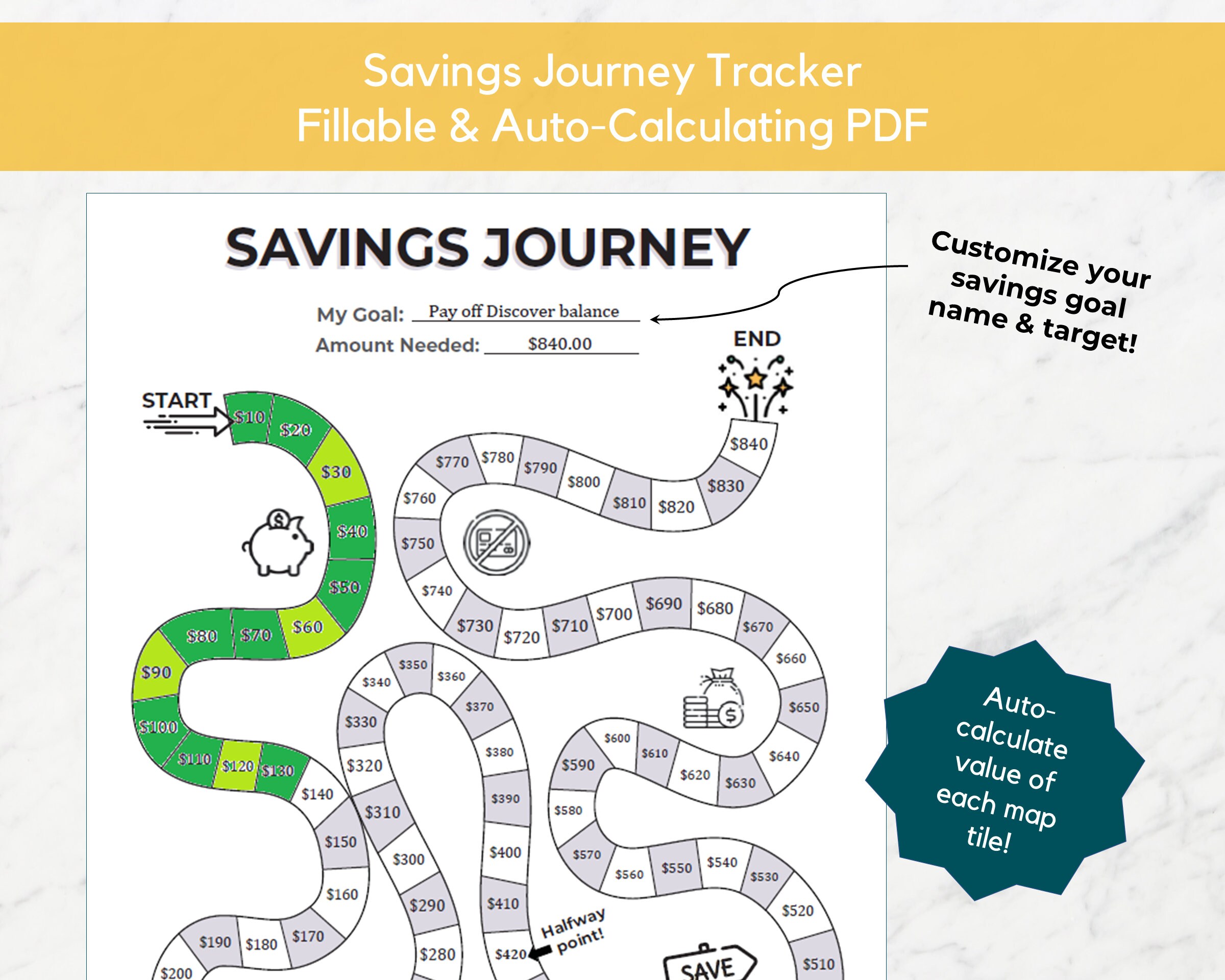 Game Map Savings Tracker | Fillable & Auto-calculating PDF - Etsy