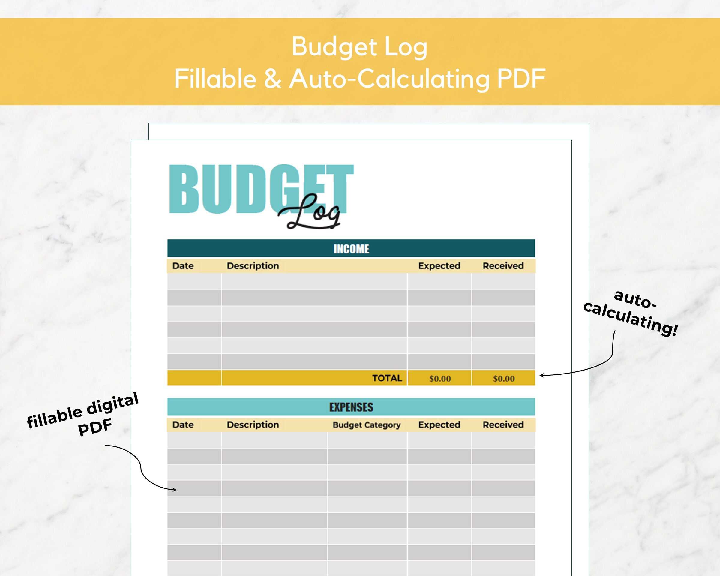 Monthly Budget Log | Fillable & Auto-calculating - Etsy Singapore