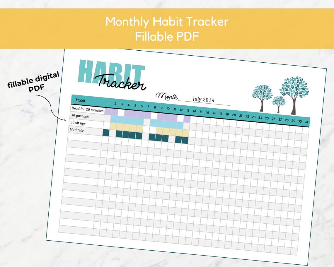 Habit Tracker - Monthly - Fillable PDF - Etsy