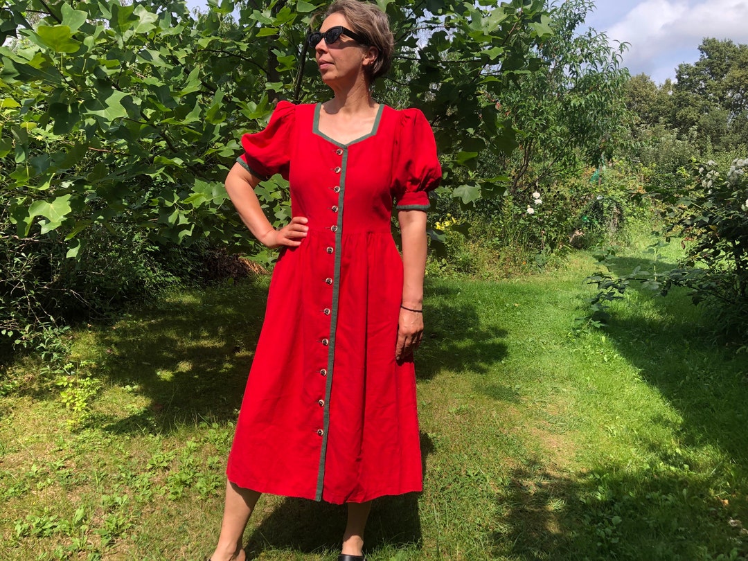 Vintage 90s Trachten Style Red Dress With Green Edges. October Fest ...