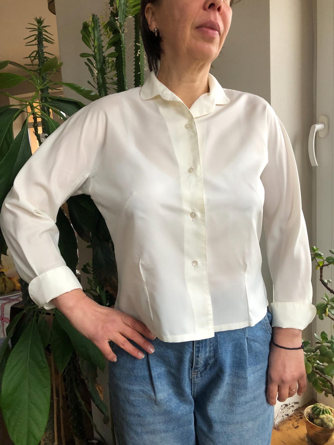 Vintage 60s Milky White Front Buttoned Blouse. Retro Blouse M Size. - Etsy