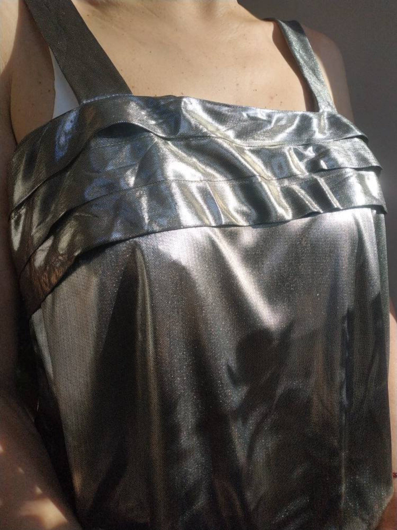 Vintage 80s Metallic Top. Shiny Silver Strapped Top. L Size - Etsy