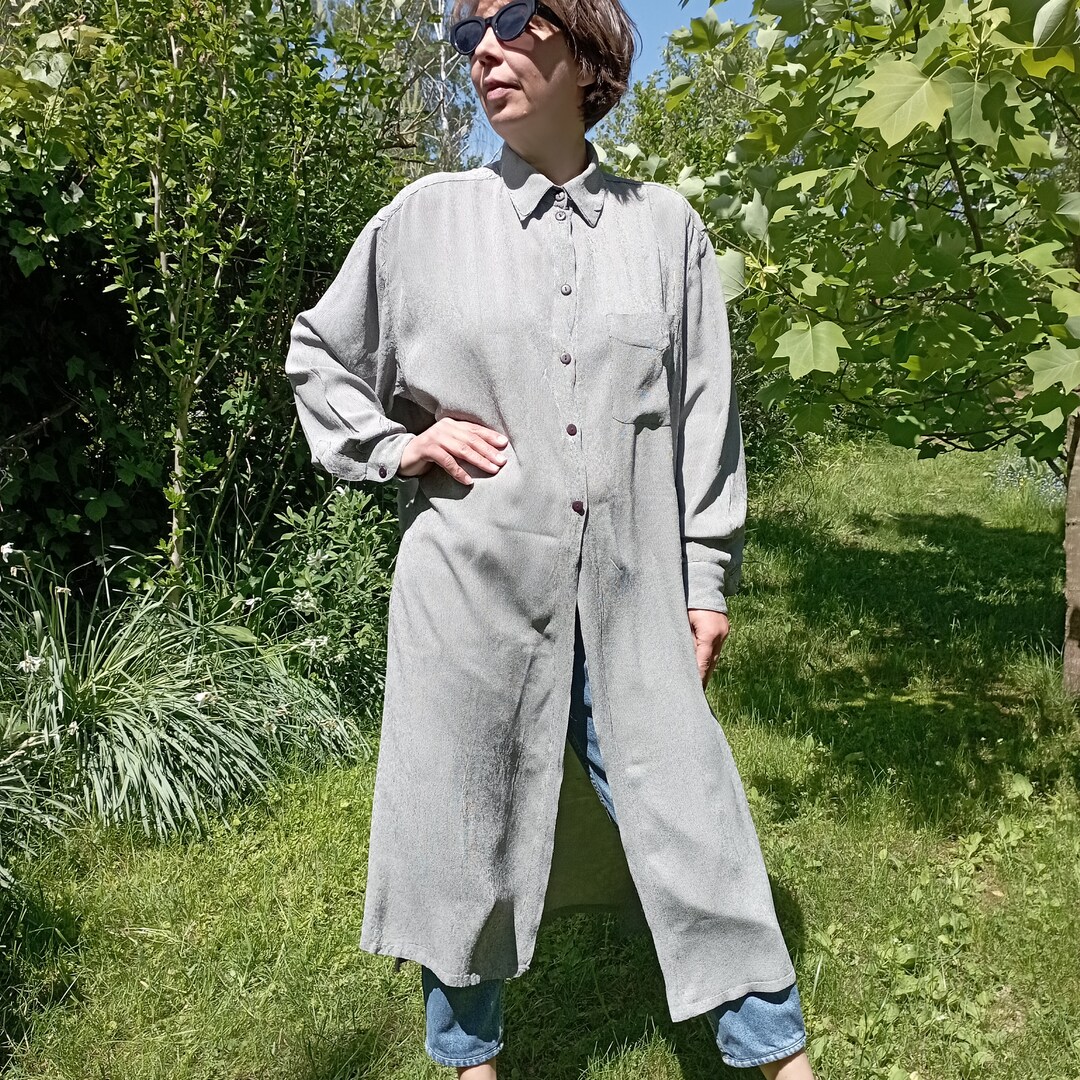 Vintage 90s -2000s Black and White Pin Check Shirt Dress With Side Cuts ...