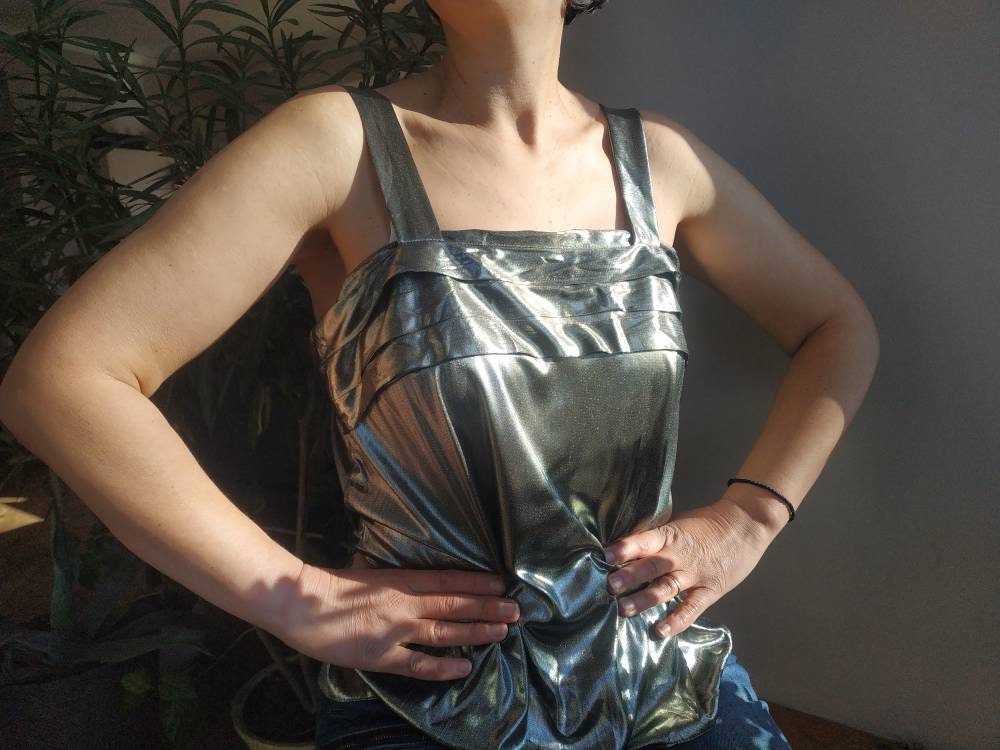 Vintage 80s Metallic Top. Shiny Silver Strapped Top. L Size - Etsy