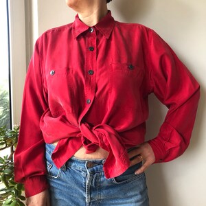 Vintage 90s Crimson Red Silk Shirt. M Size. - Etsy