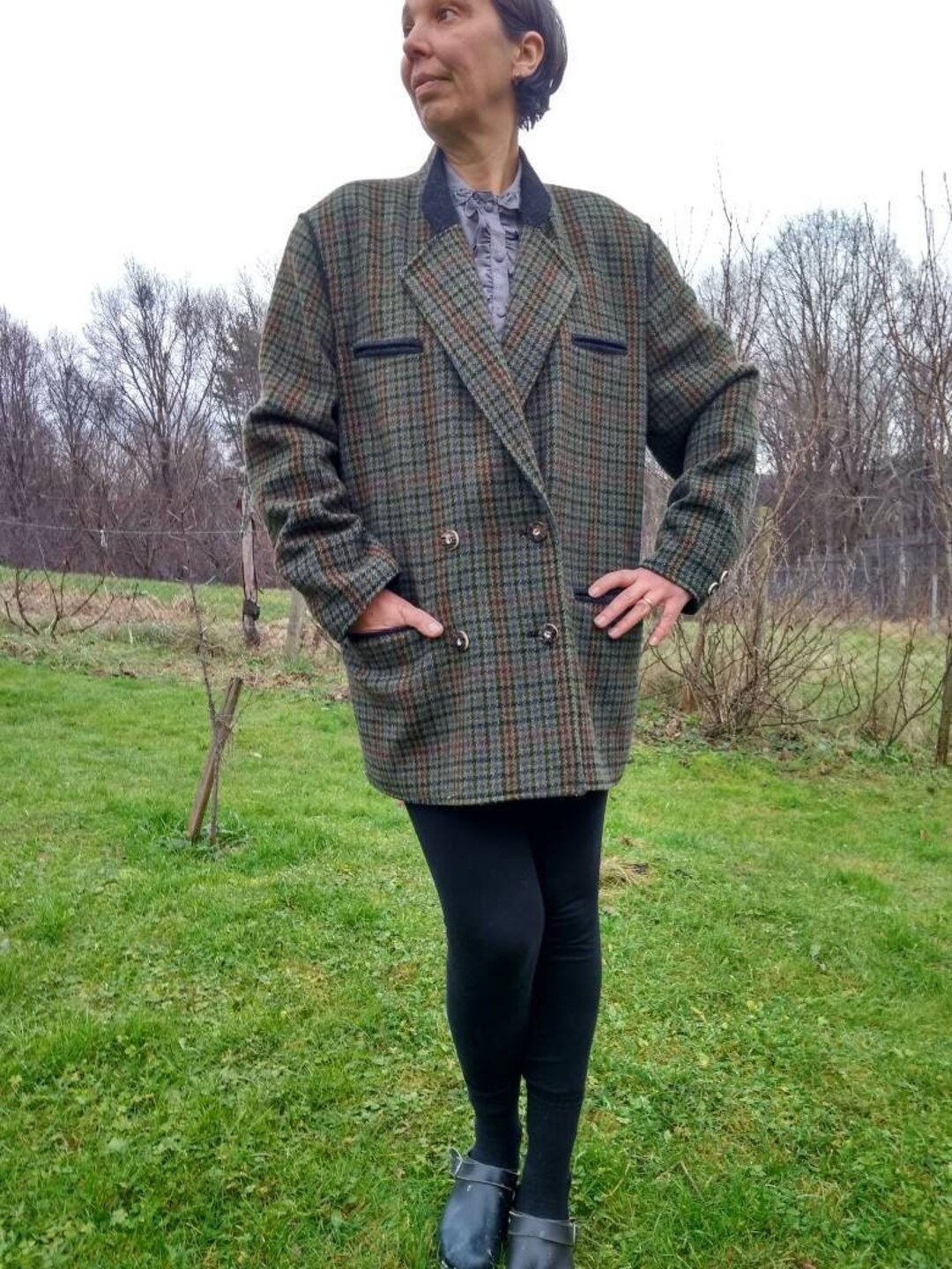 Vintage Original Trachten Style Moss Green, Grey, Blue and Brown Wool ...