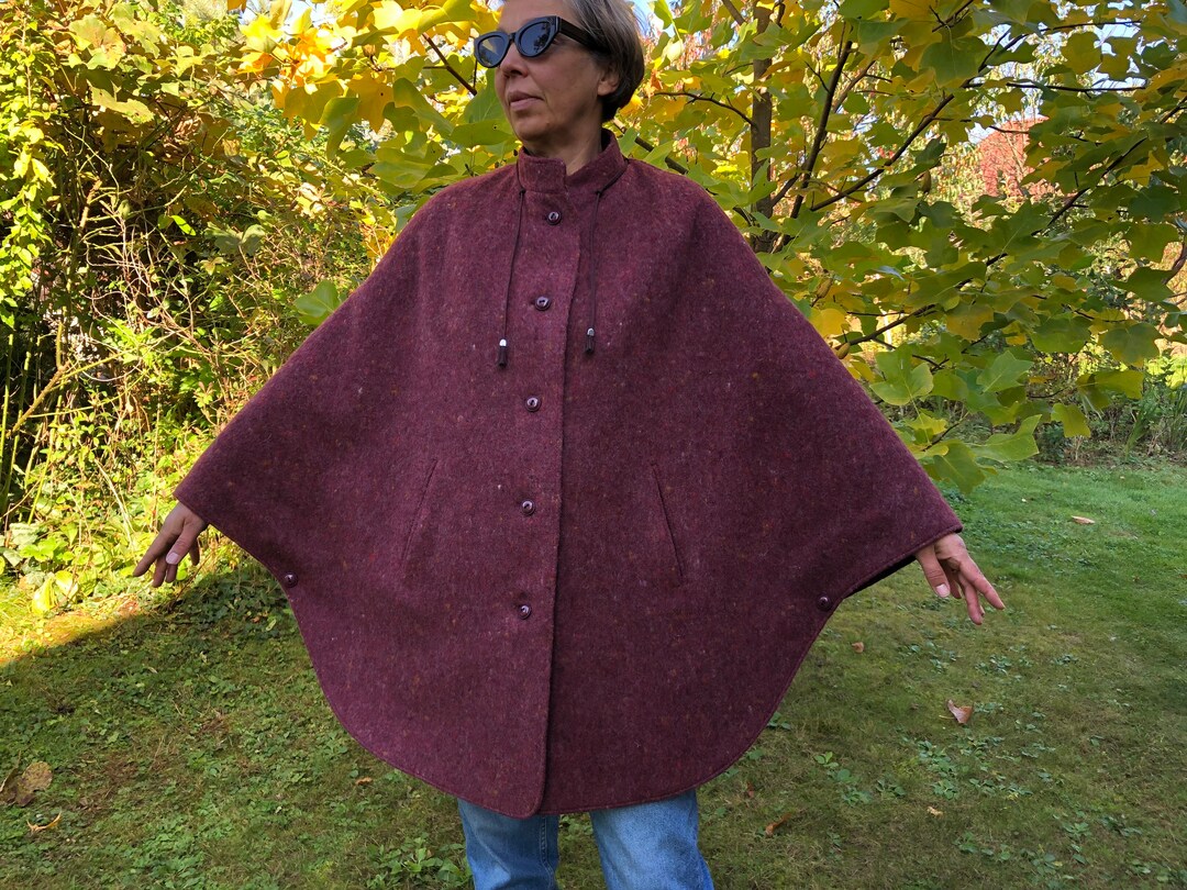 Vintage Wine Red Wool Cape Coat. 80s Cape. M Size. - Etsy
