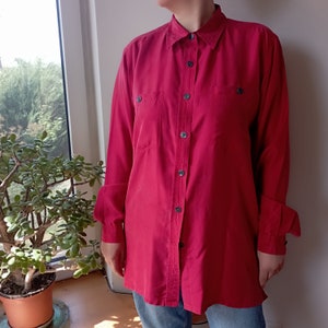 Vintage 90s Crimson Red Silk Shirt. M Size. - Etsy