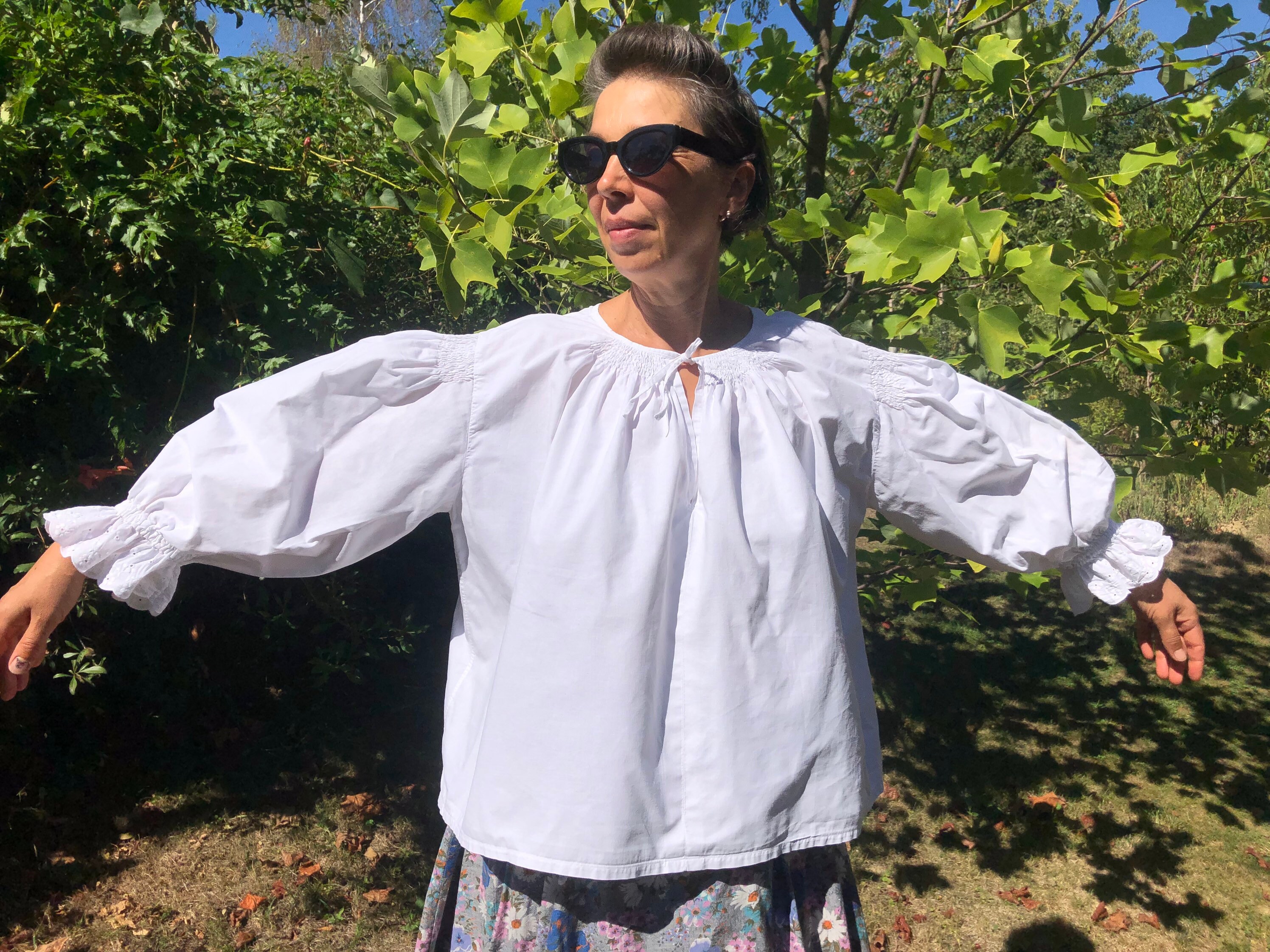 Vintage 80s White Cotton Country Style Blouse. Balloon Sleeve - Etsy