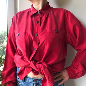Vintage 90s Crimson Red Silk Shirt. M Size. - Etsy