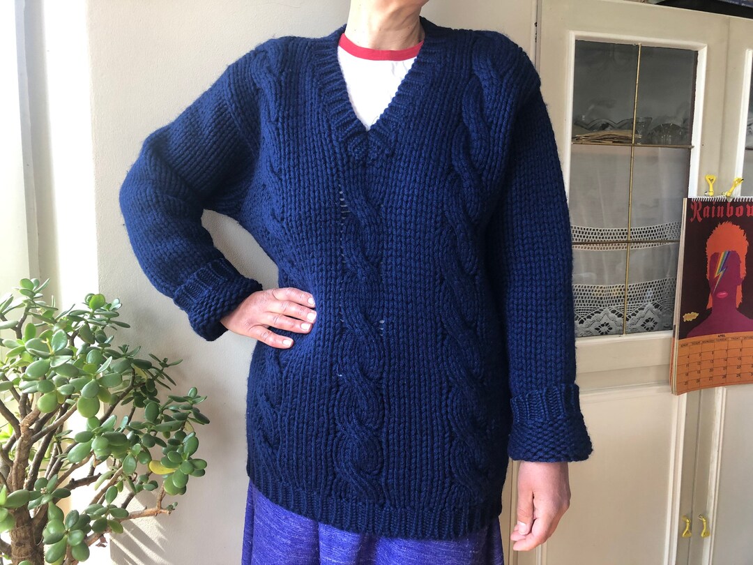 Vintage Men’s Blue Cable Knit Chunky Sweater. SHETLAND Wool Knitted ...
