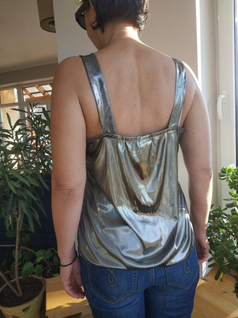 Vintage 80s Metallic Top. Shiny Silver Strapped Top. L Size - Etsy