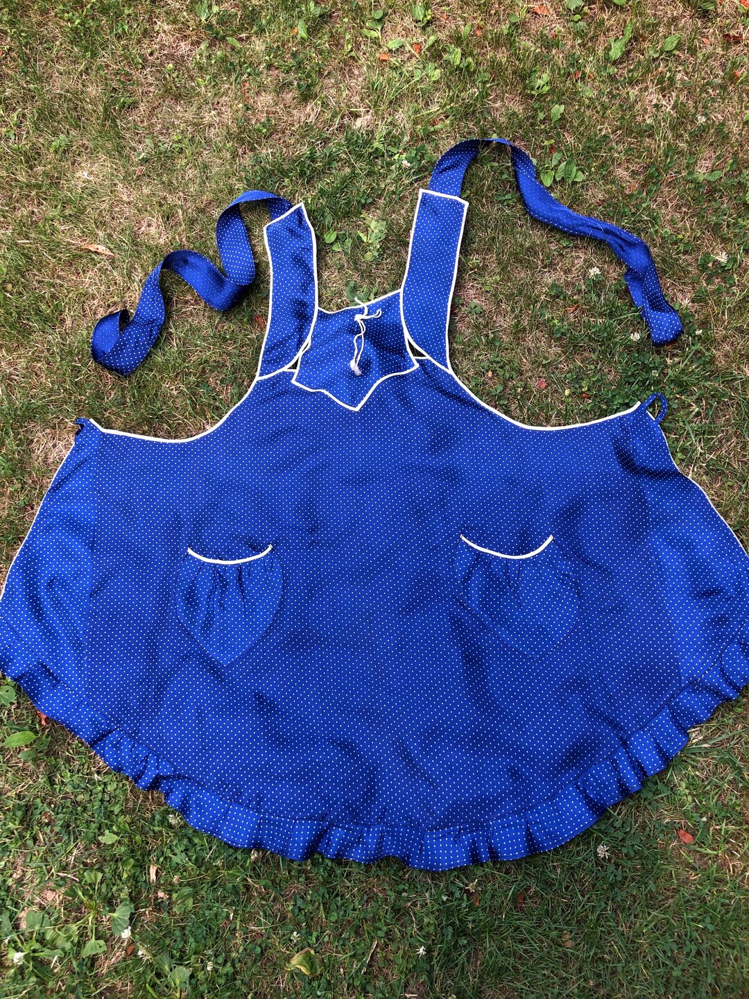 Vintage 40s, 50s Apron. Blue Polka Dot Full Apron With White Trimming ...