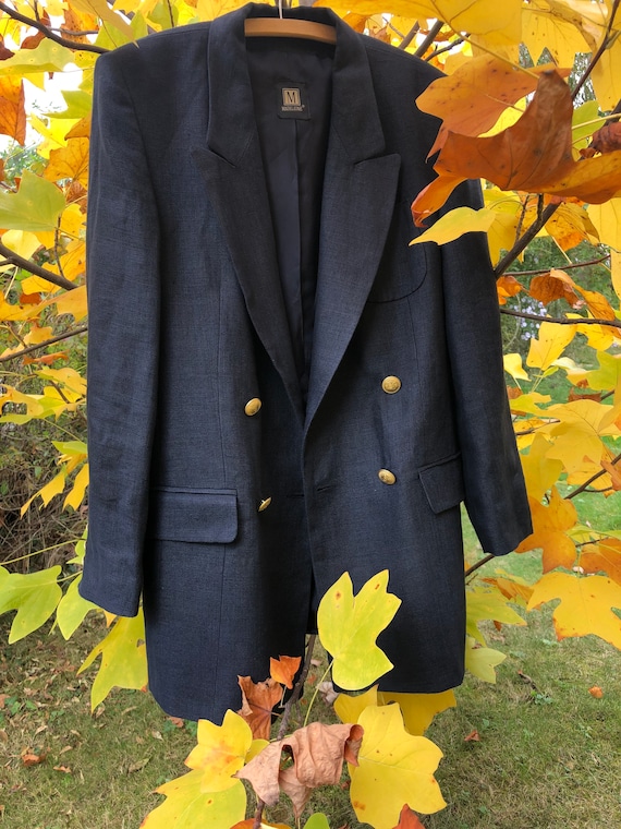 Vintage navy blue double breasted blazer with golden … - Gem
