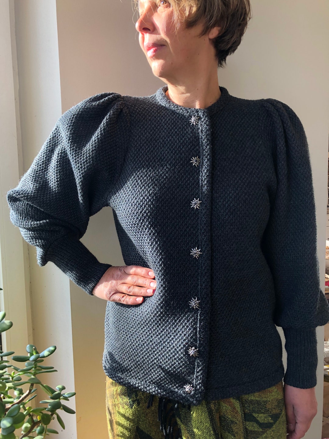 Vintage Trachten Style Mutton Sleeve Knitted Cardigan. Austrian ...