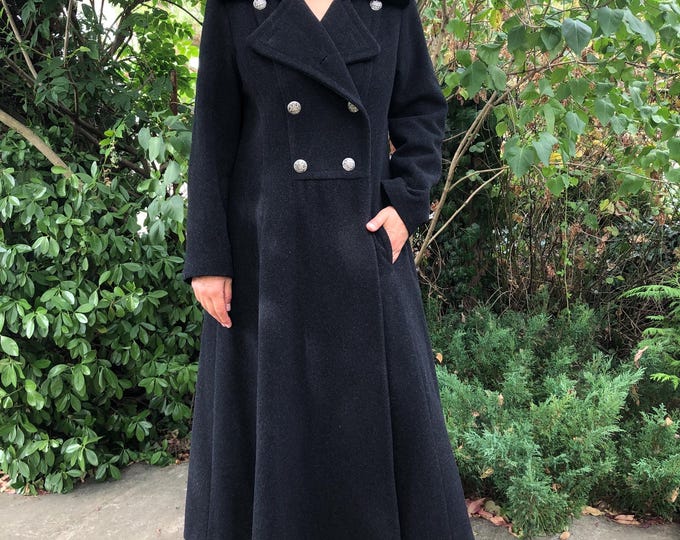 Vintage 90s Charcoal Gray Wool Coat With Velvet Collar. Double Breasted ...