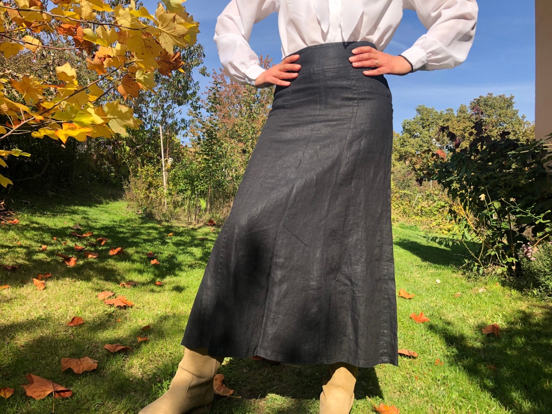Vintage 90s Black Linen Ling Skirt. M Size. - Etsy