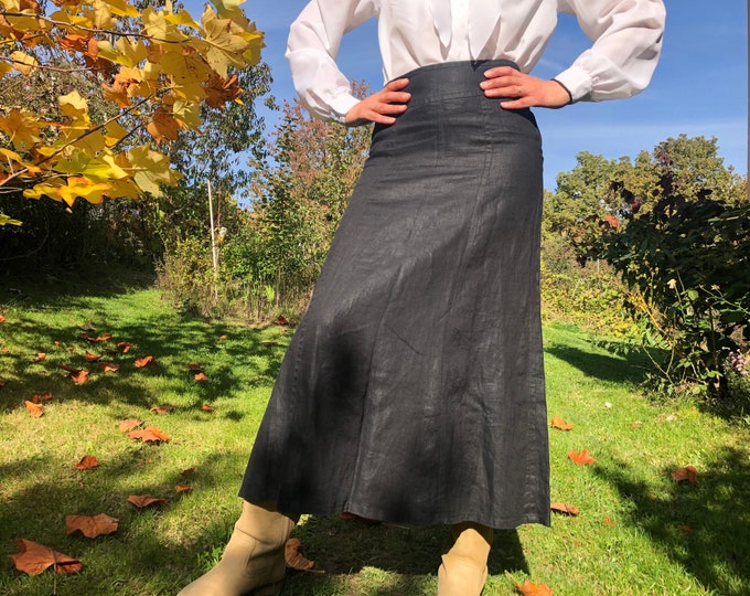 Vintage 90s Black Linen Ling Skirt. M Size. - Etsy