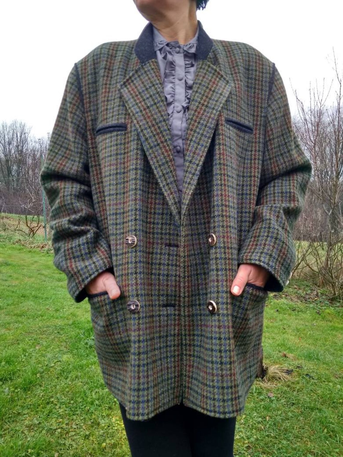 Vintage Original Trachten style moss green grey blue and | Etsy