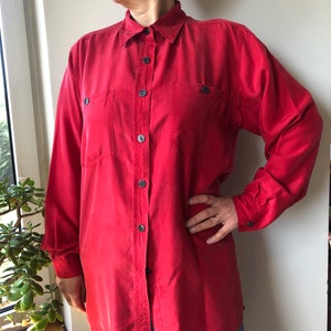 Vintage 90s Crimson Red Silk Shirt. M Size. - Etsy