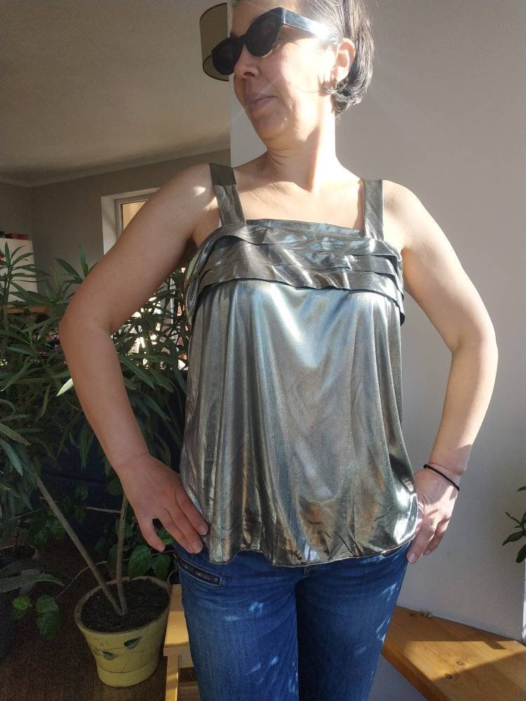 Vintage 80s Metallic Top. Shiny Silver Strapped Top. L Size - Etsy