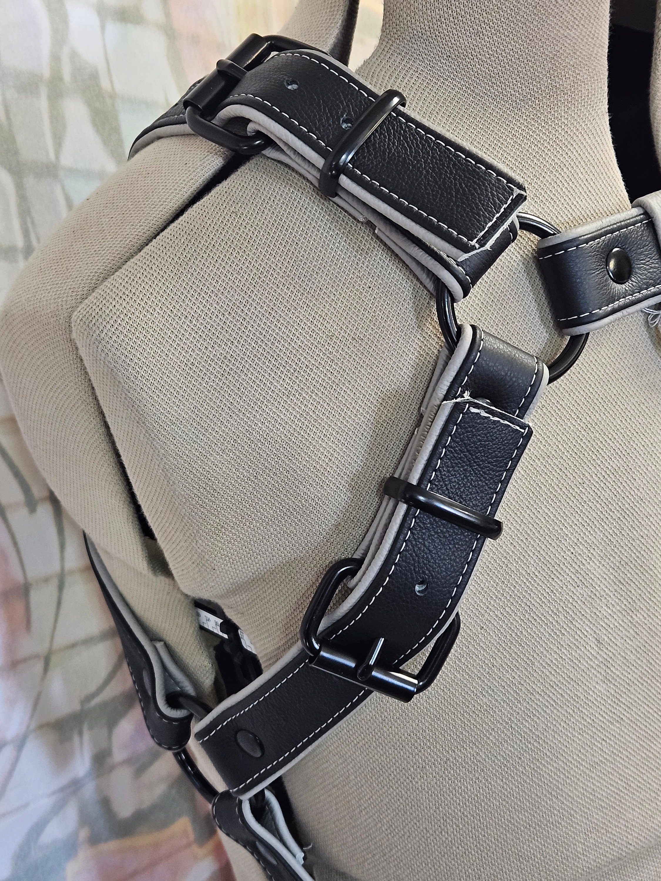 Gray Under Black Leather Bulldog Suspender Harness With Contrast ...
