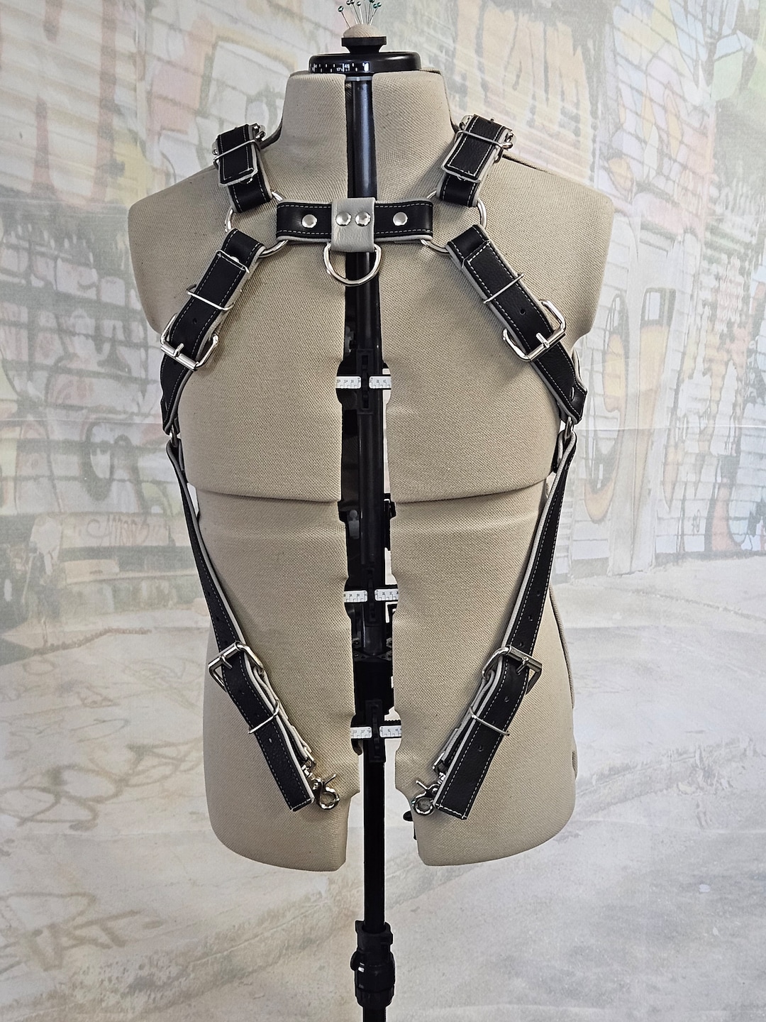 Gray Under Black Leather Bulldog Suspender Harness With Contrast ...