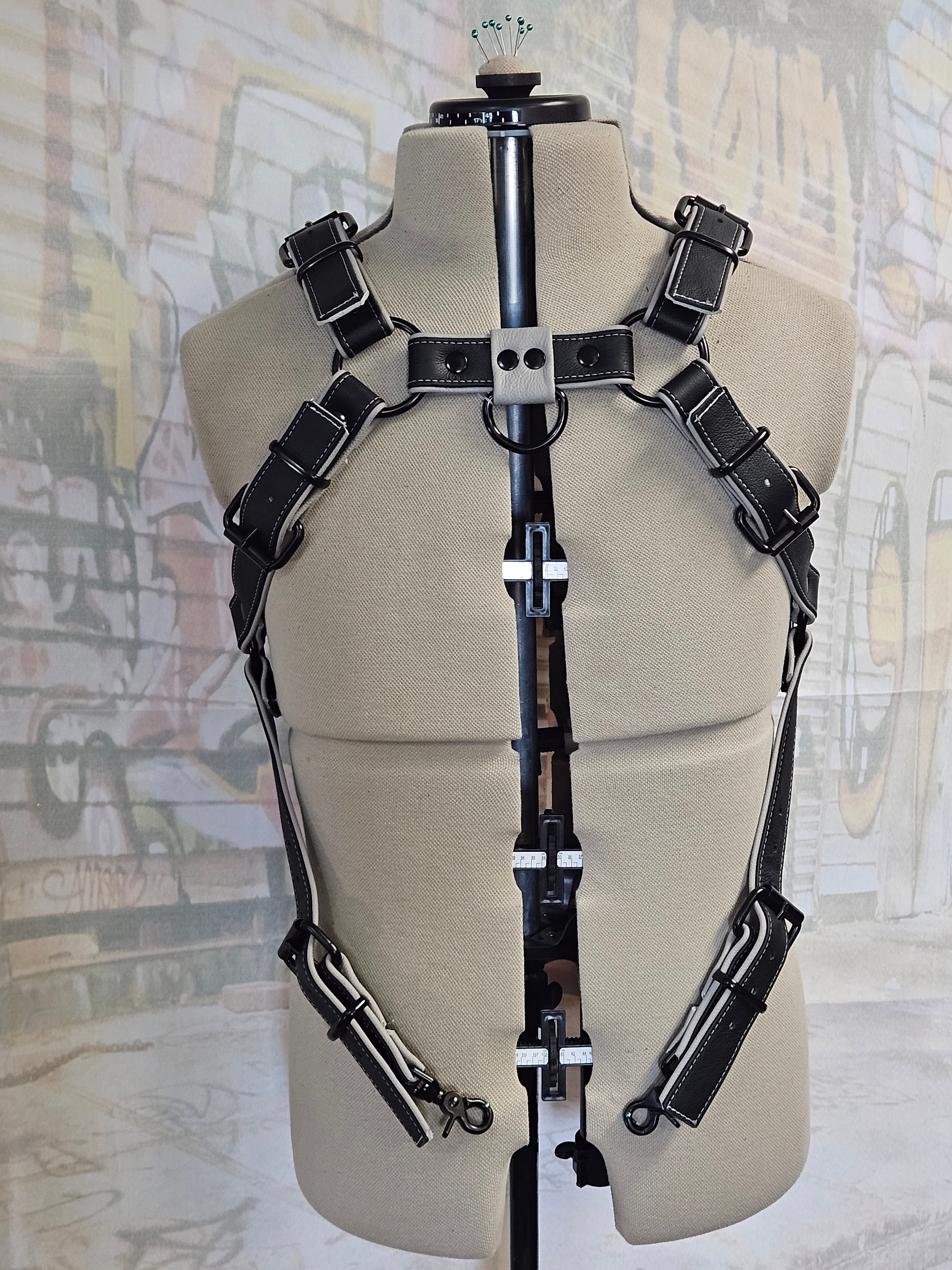 Gray Under Black Leather Bulldog Suspender Harness With Contrast ...
