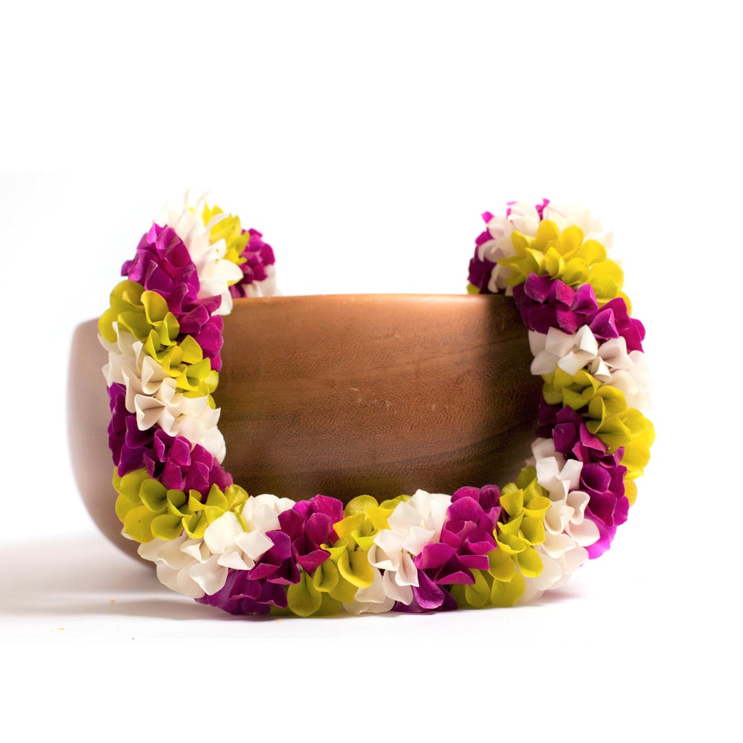 Hawaiian Lei - Spiral Lei Purple , Green & White - Etsy