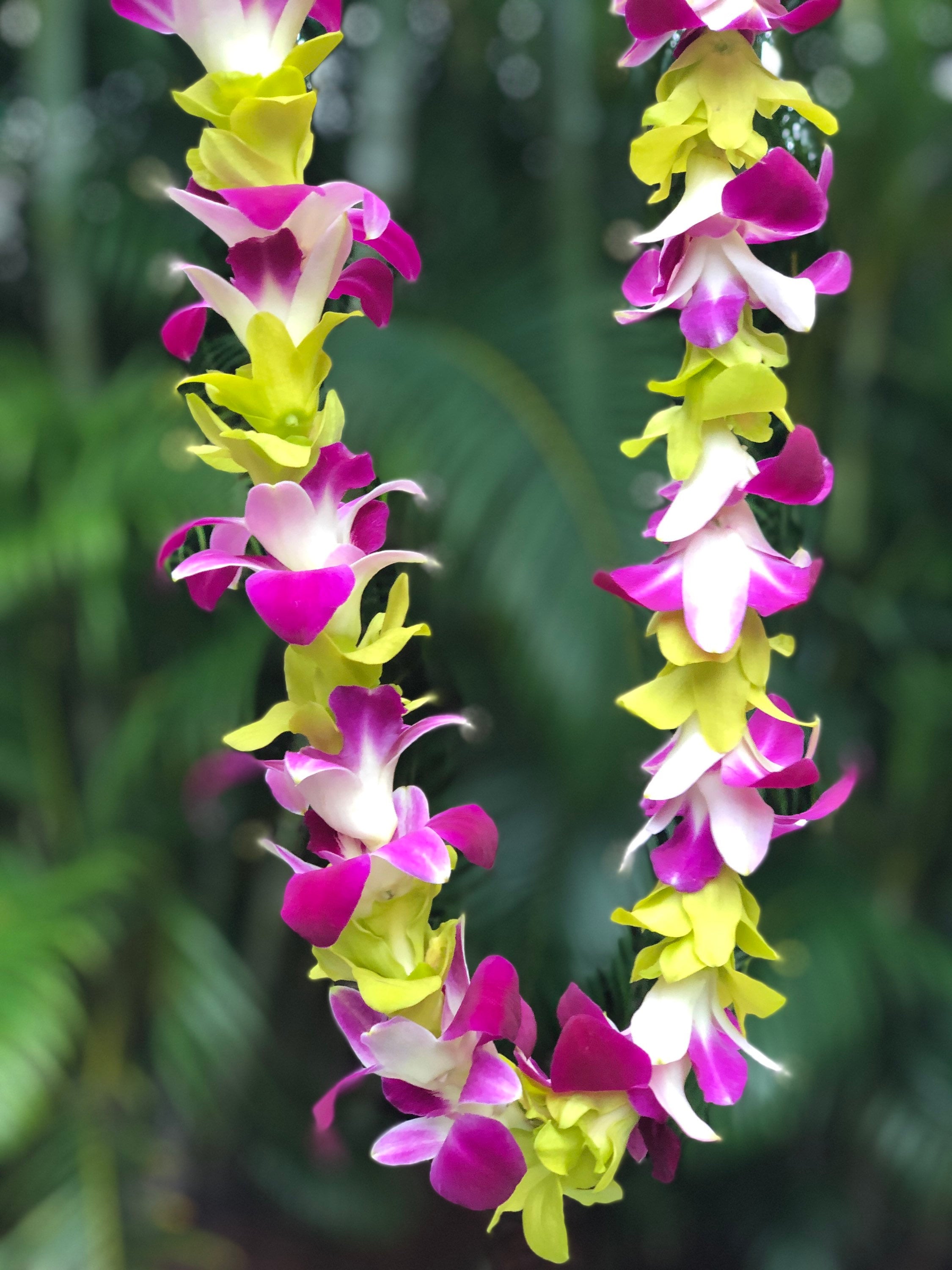 Fresh Lei Hawaiian Lei Fresh Purple White and Green Orchid | Etsy