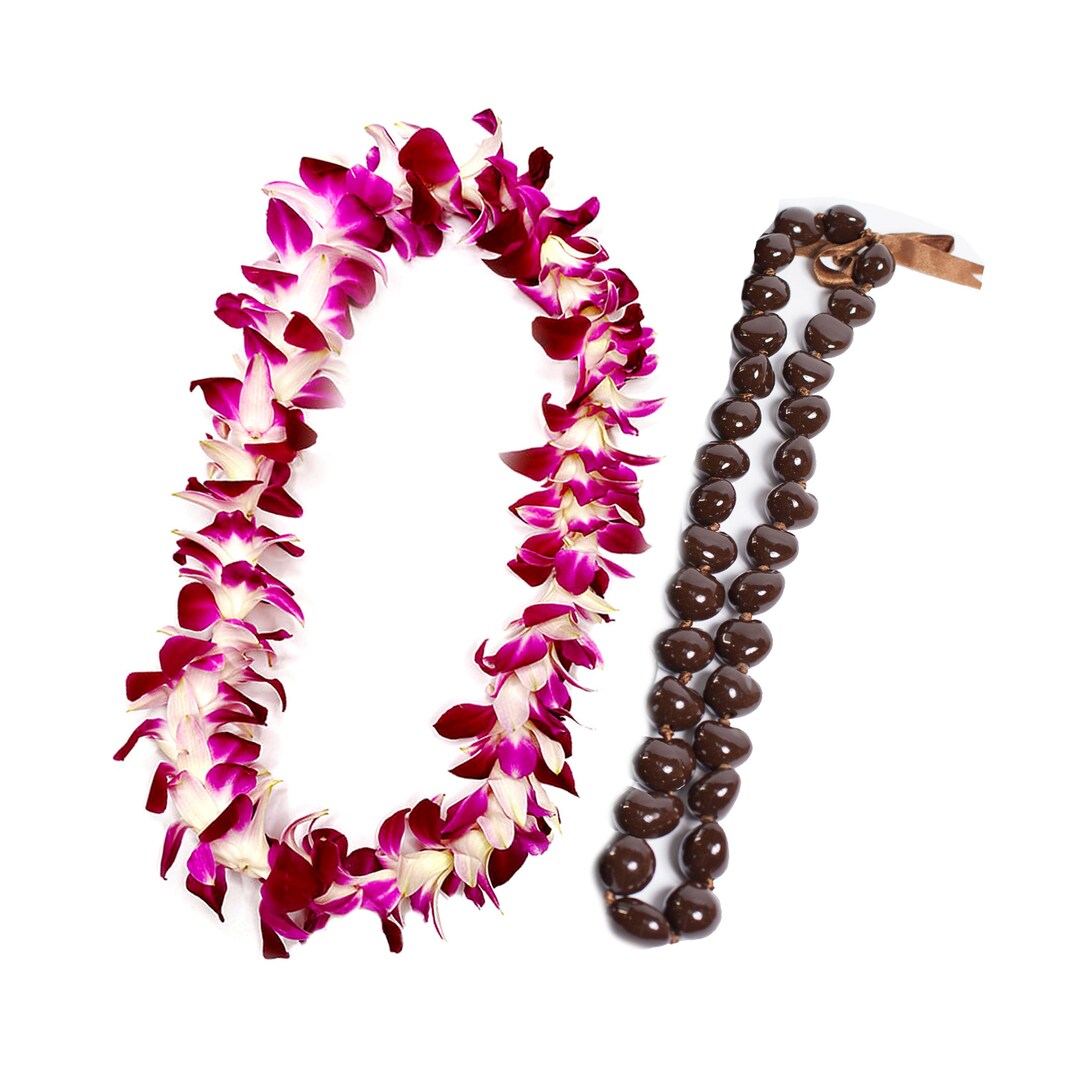 Graduation Leis - Kukui Nut Lei & Fresh Purple Orchid Lei - Hawaiian ...