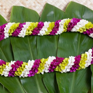 Hawaiian Lei - Spiral Lei Purple , Green & White - Etsy