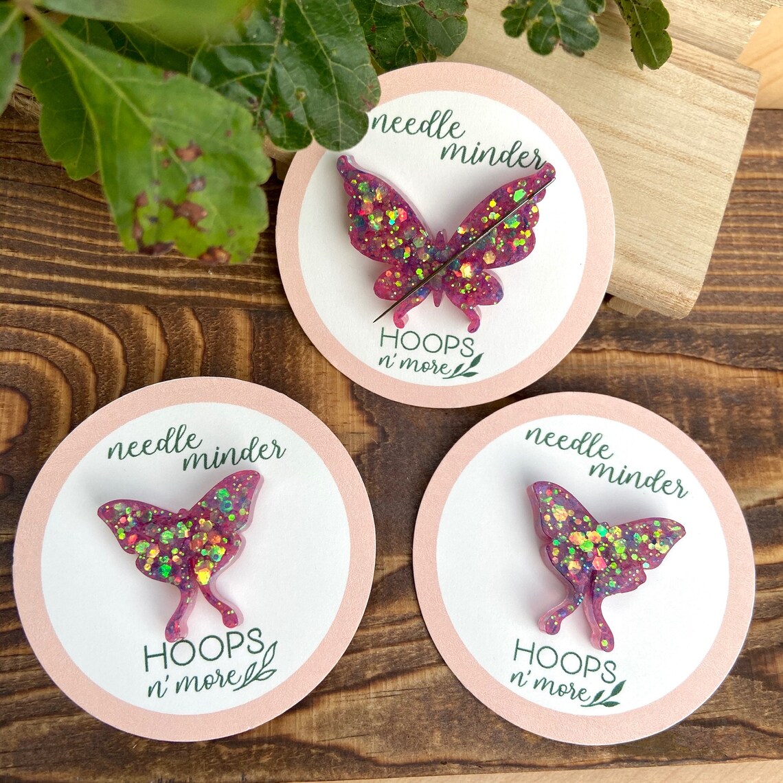 Pink Butterfly Resin Needle Minder Glittery Resin Needle - Etsy