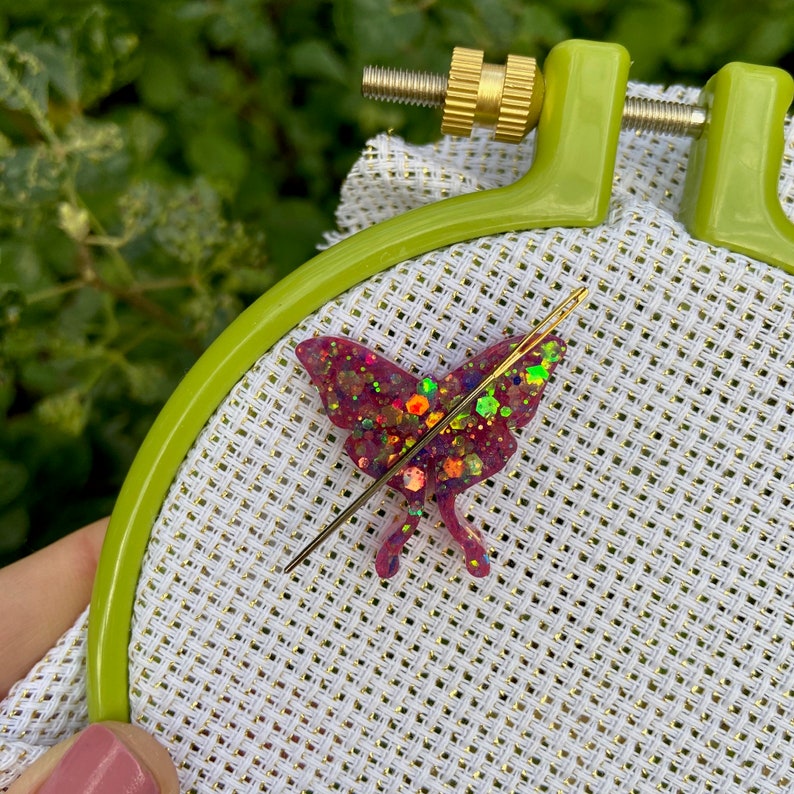 Pink Butterfly Resin Needle Minder Glittery Resin Needle - Etsy