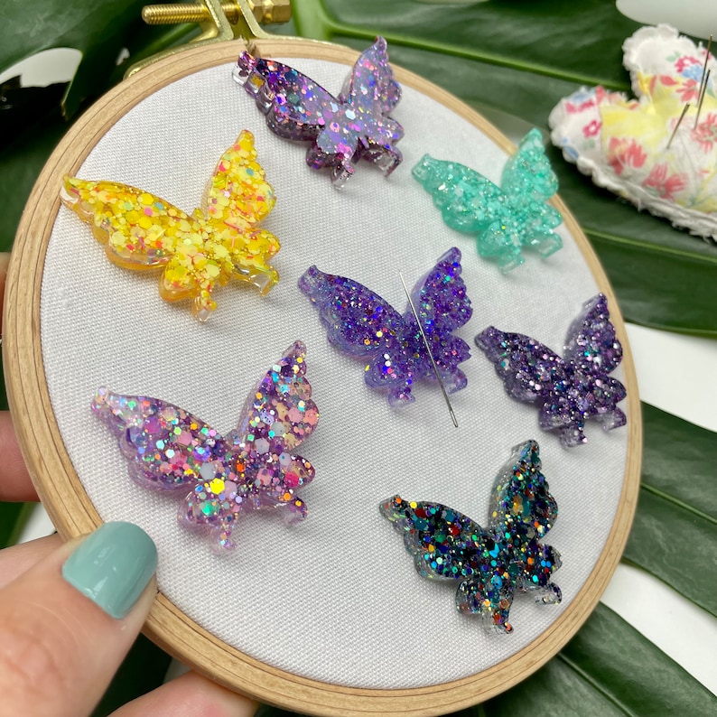 Sparkling Butterfly Needle Minder Resin Needle Nanny Sewing - Etsy