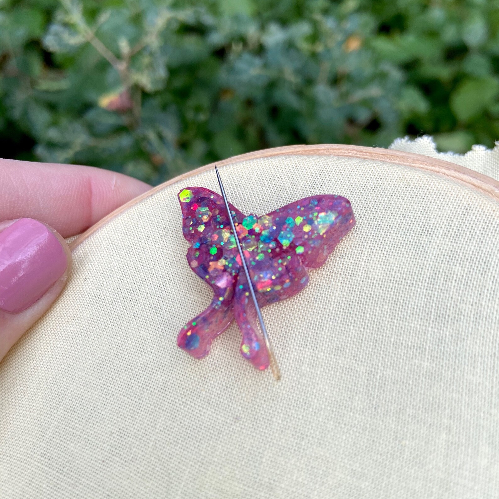 Pink Butterfly Resin Needle Minder Glittery Resin Needle - Etsy