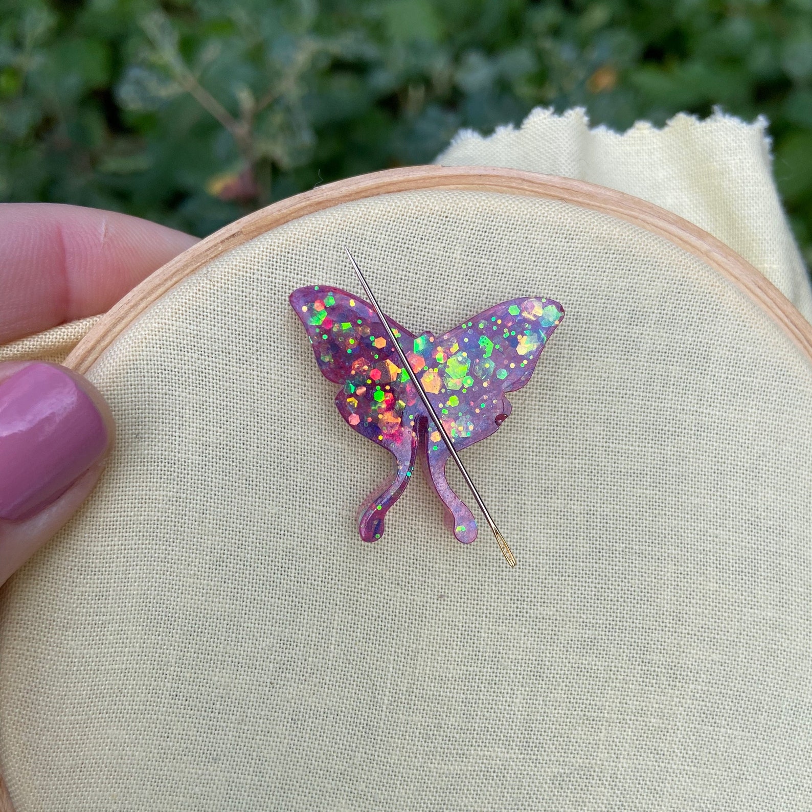 Pink Butterfly Resin Needle Minder Glittery Resin Needle - Etsy
