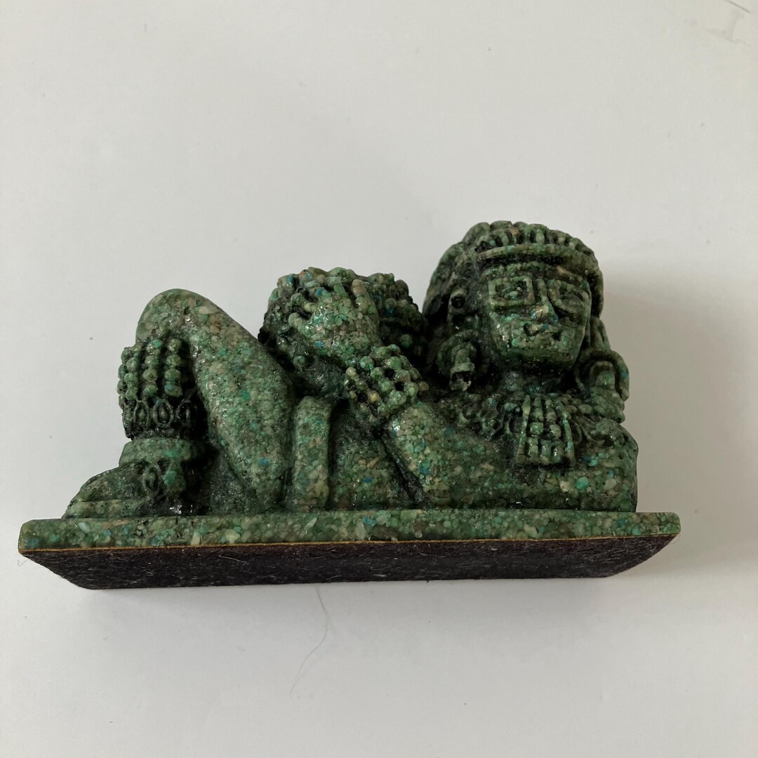 Aztec Mayan Warrior Sun God Statue / Green Malachite Statue / Mexican ...