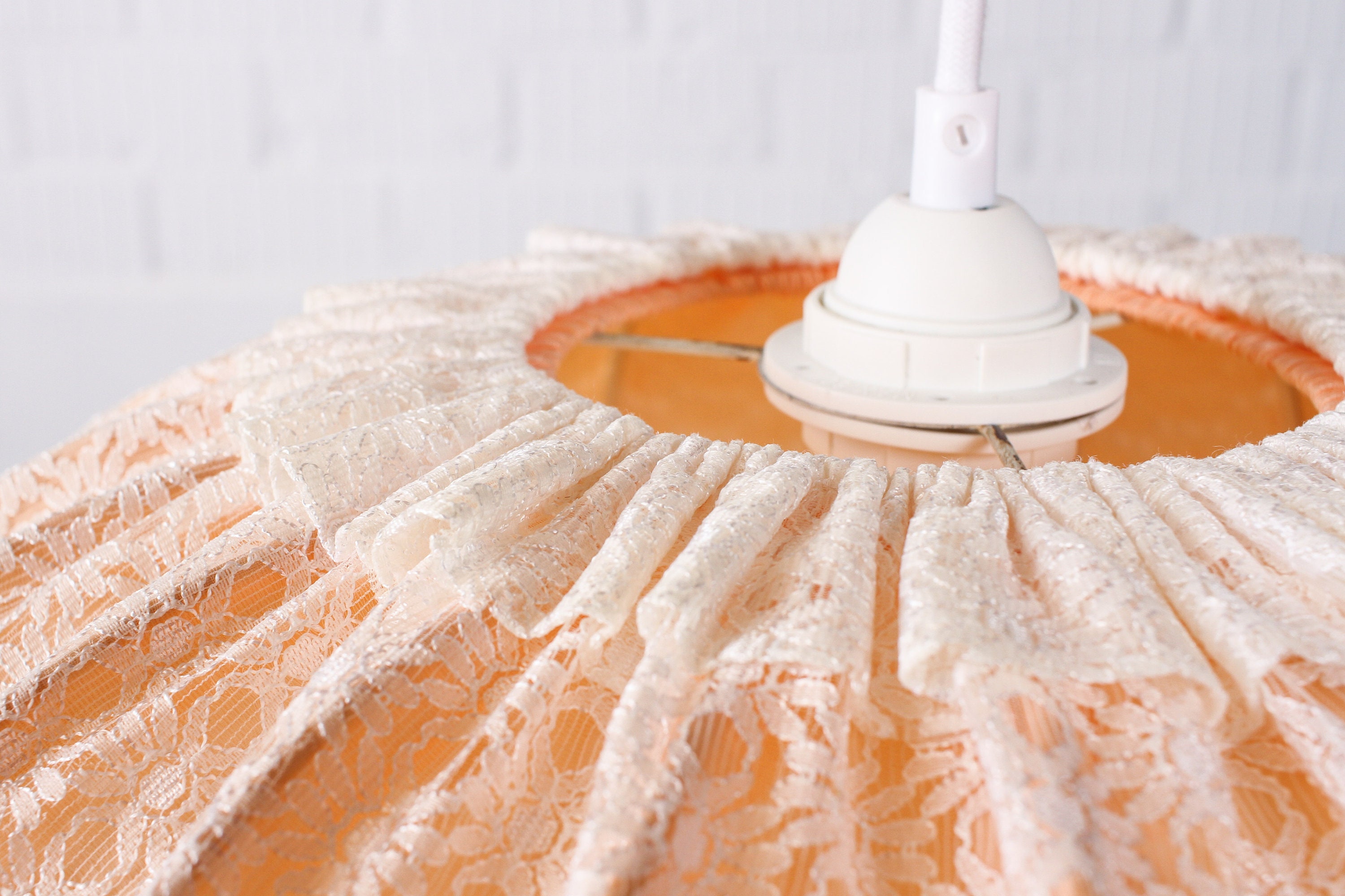 Vintage Lace Lamp Fabric Lamp Grandma Lamp Pastel Salmon White | Etsy