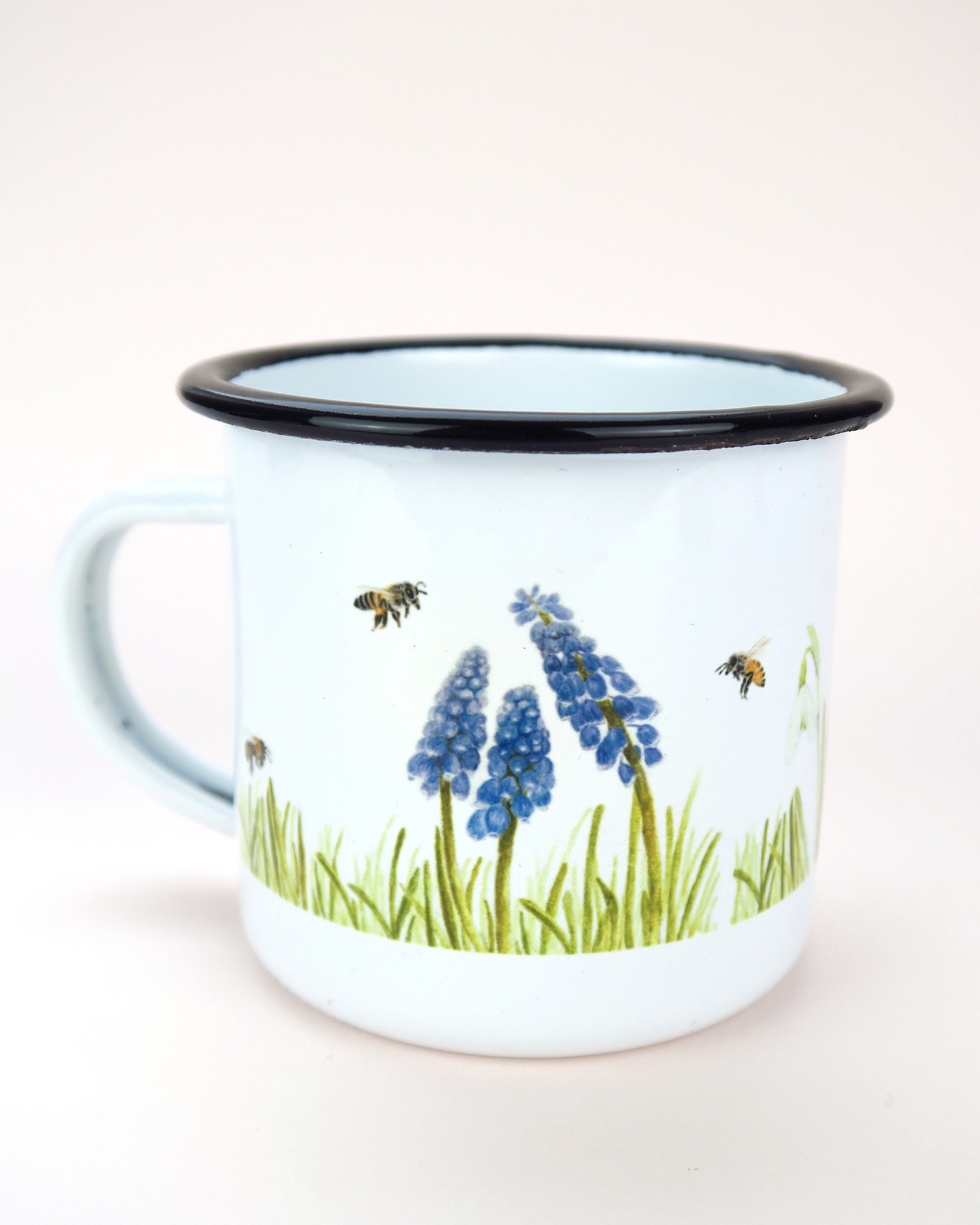 Enamel Cup With Spring Flowers and Bees Nature Gift Bright | Etsy