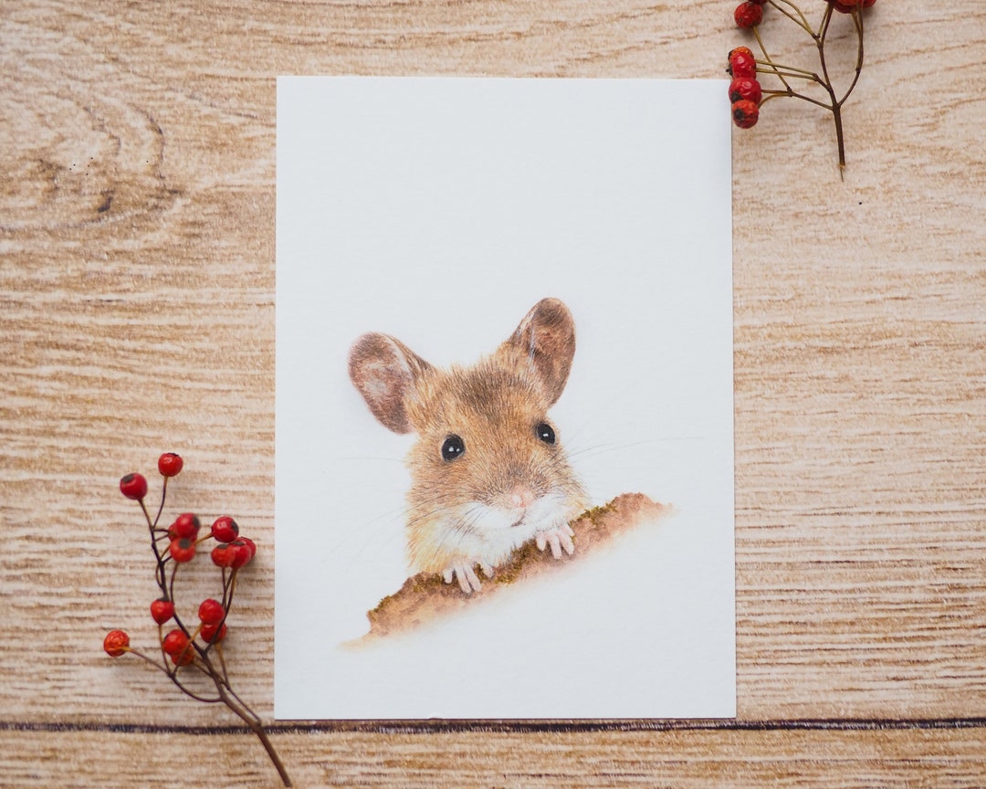 Card / Art Print / Greeting Card With a Delicate Mouse on the Finest ...
