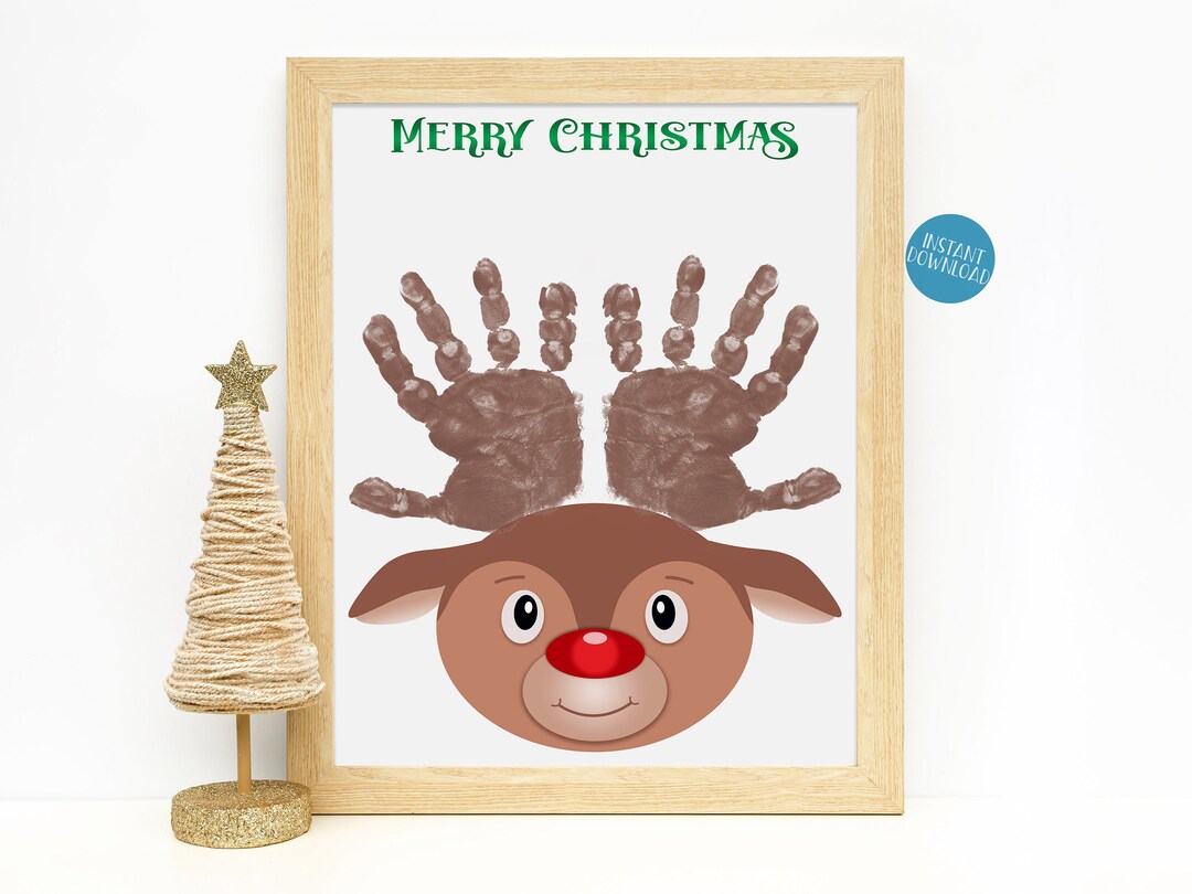Handprint Christmas Craft, Reindeer Art Printable Template, Reindeer ...