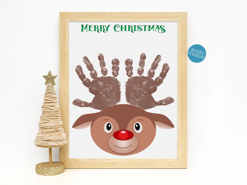 Handprint Christmas Craft Reindeer Art Printable Template | Etsy