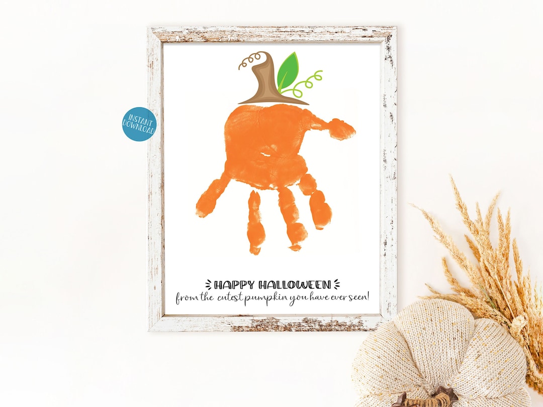 Halloween Handprint Art, Pumpkin Handprint Craft for Kids, Kindergarten ...
