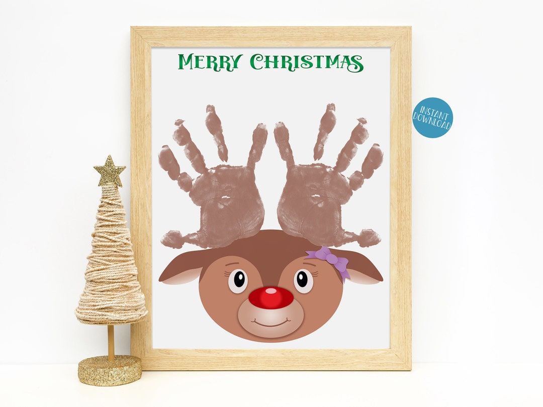 Handprint Reindeer for Girls, Baby Handprint Art Keepsake, Christmas ...