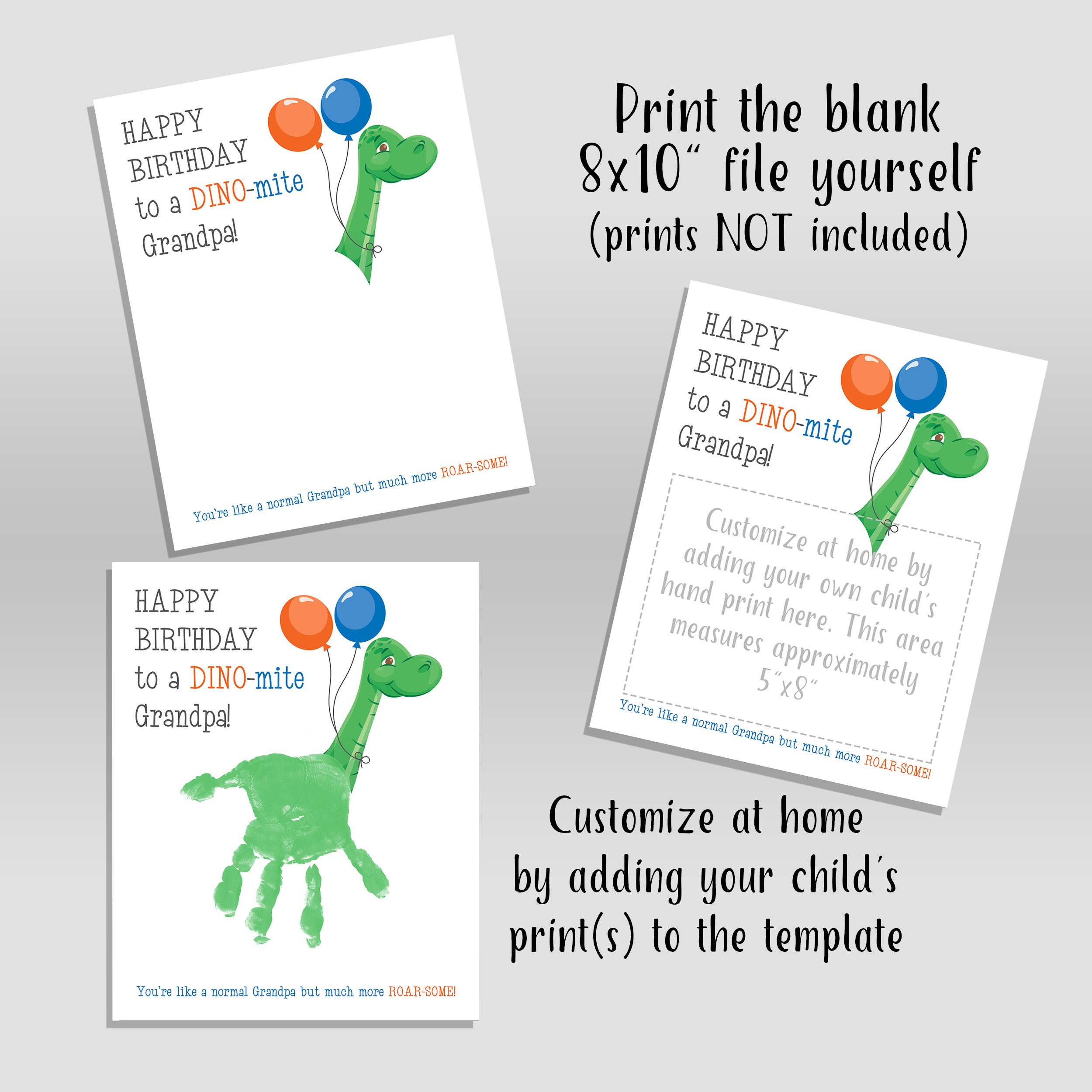 Printable Birthday Card for Grandpa Handprint Art Dinosaur - Etsy