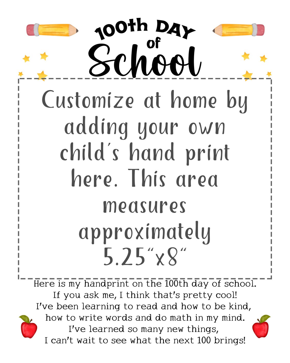 100 Days of School Handprint Craft Poem, 100th Day School Activity, 100 ...